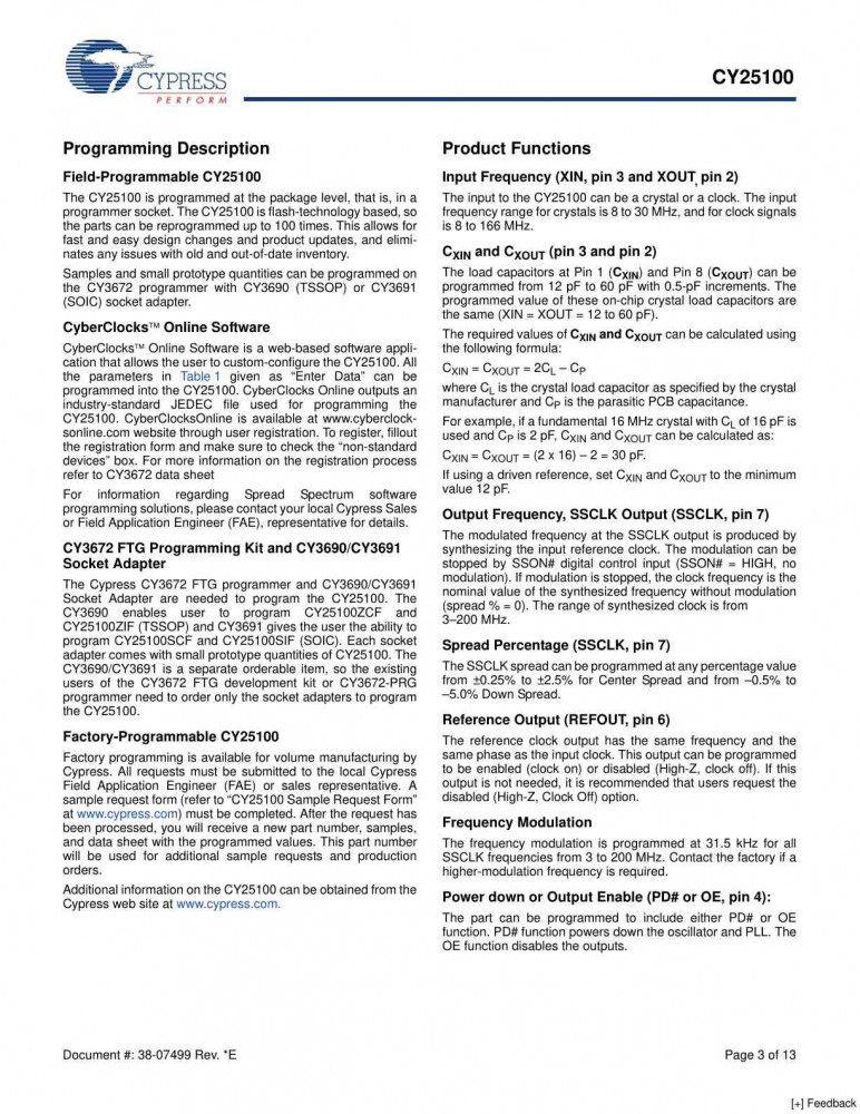 CY25100 datasheet page 3