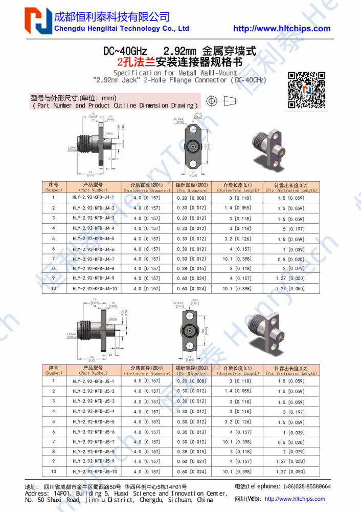 HenryTech 2.92 mm connector datasheet page 1