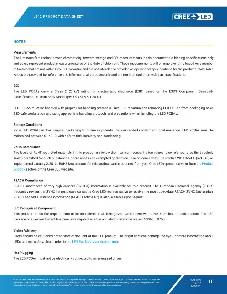 Cree LED LS12 technical document, page 10