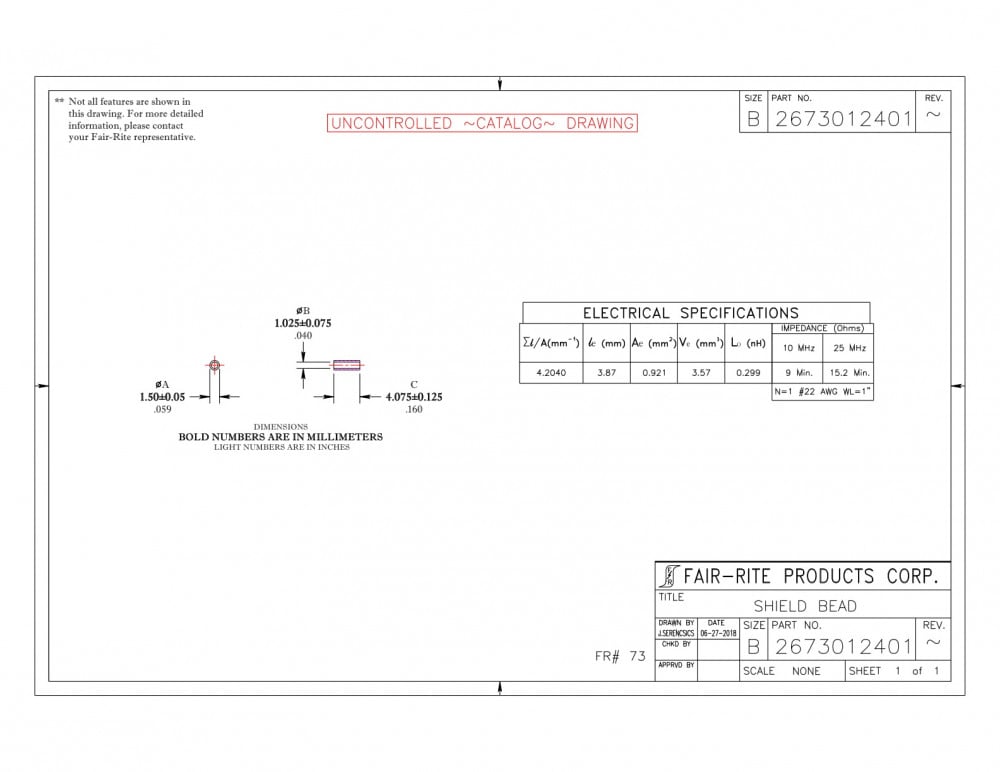 Fair-Rite 2673012401 technical document preview