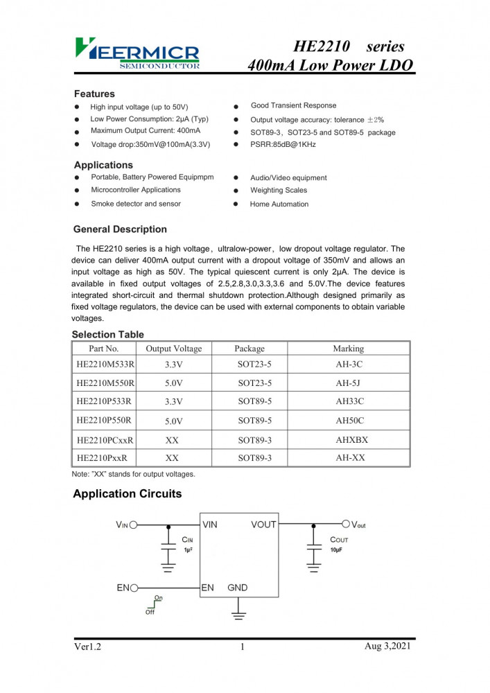 HE2210 datasheet page 1