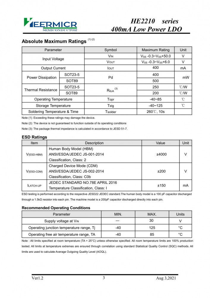 HE2210 datasheet page 3