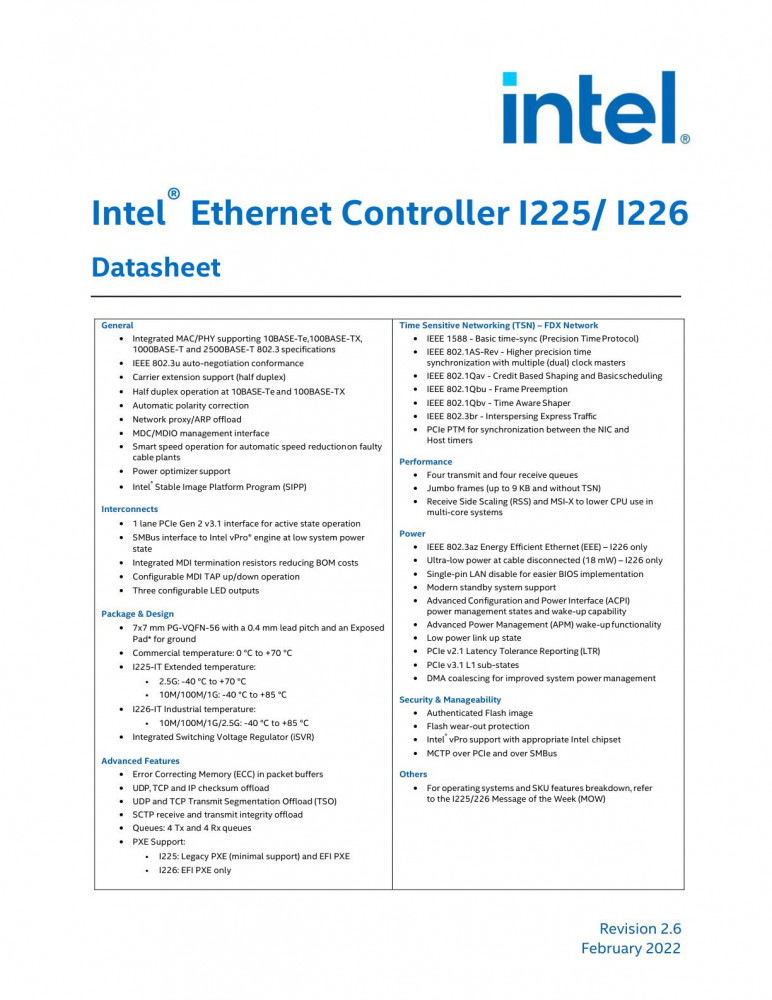 Intel I226 datasheet page 1