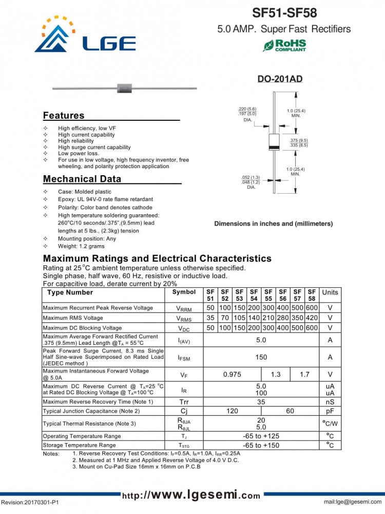 LGE SF58 datasheet page 1