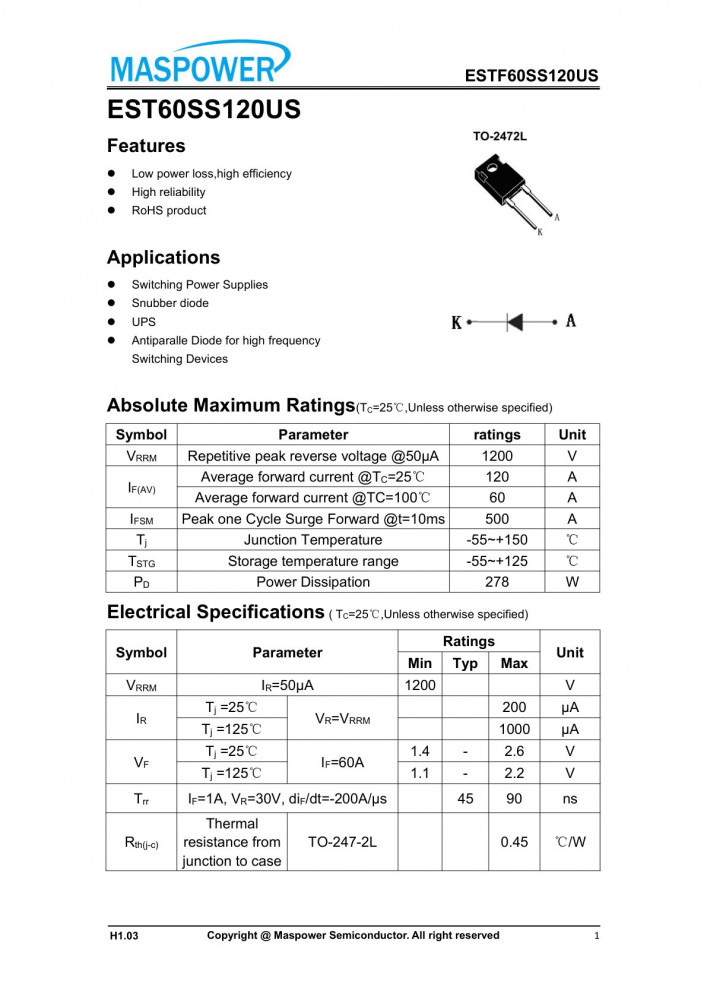 ESTF60SS120US datasheet page 1