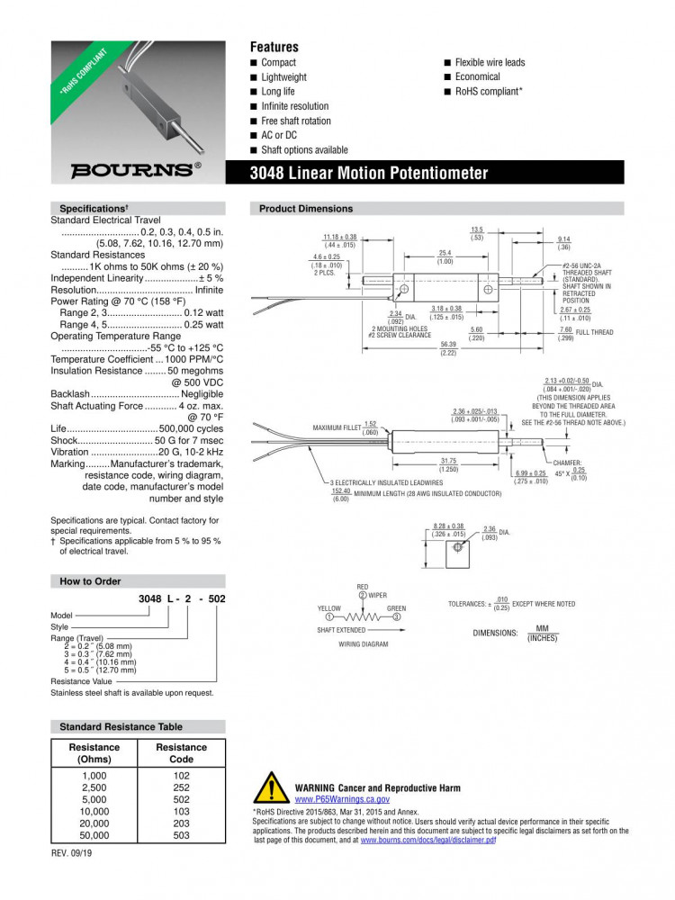 BOURNS 3048 potentiometer technical document page 1