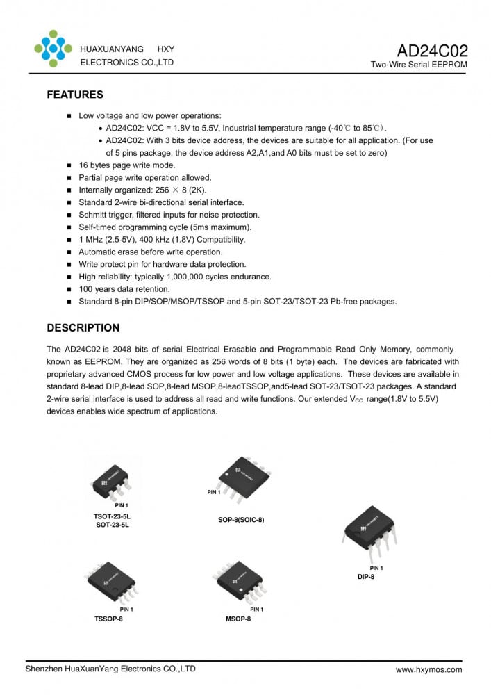 AD24C02 datasheet page 1