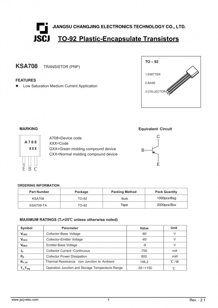 KSA708 datasheet page 1