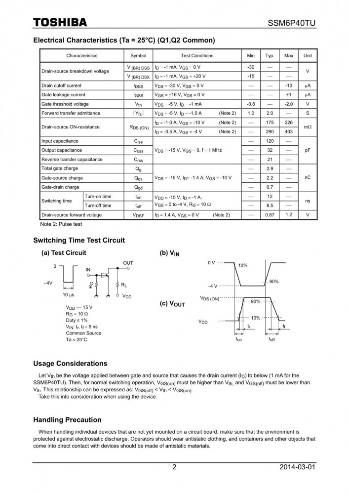 SSM6P40TU,LF datasheet page 2