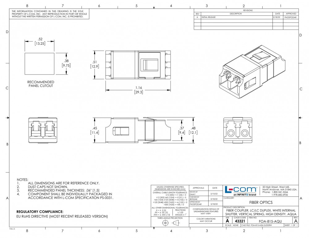 L-com FOA-815-AQU technical drawing preview
