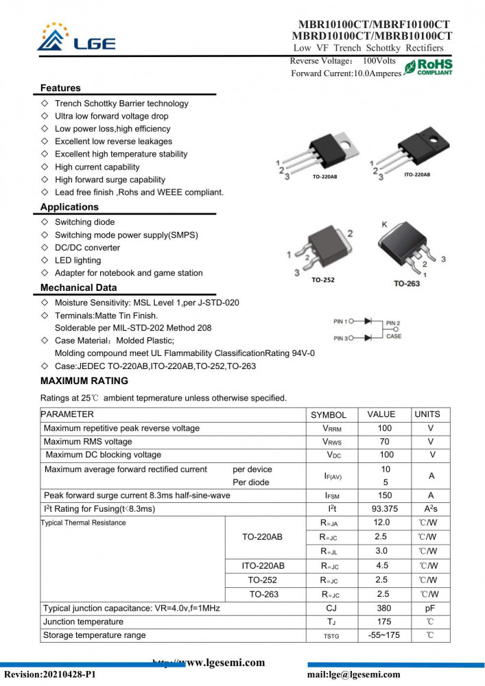 MBRD10100CT datasheet page 1