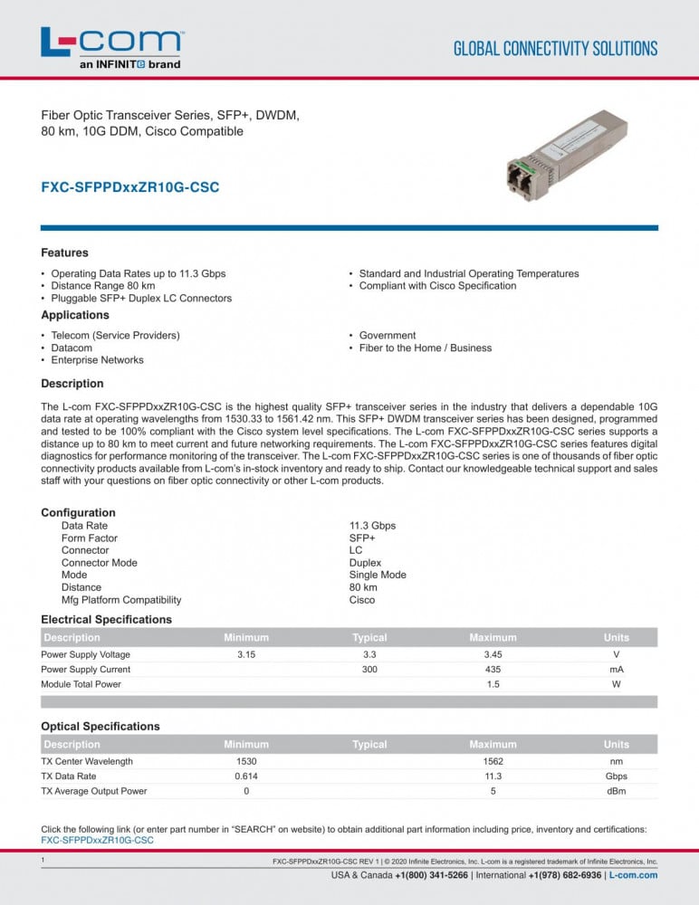 FXC-SFPPD48ZR10G-CSC datasheet page 1