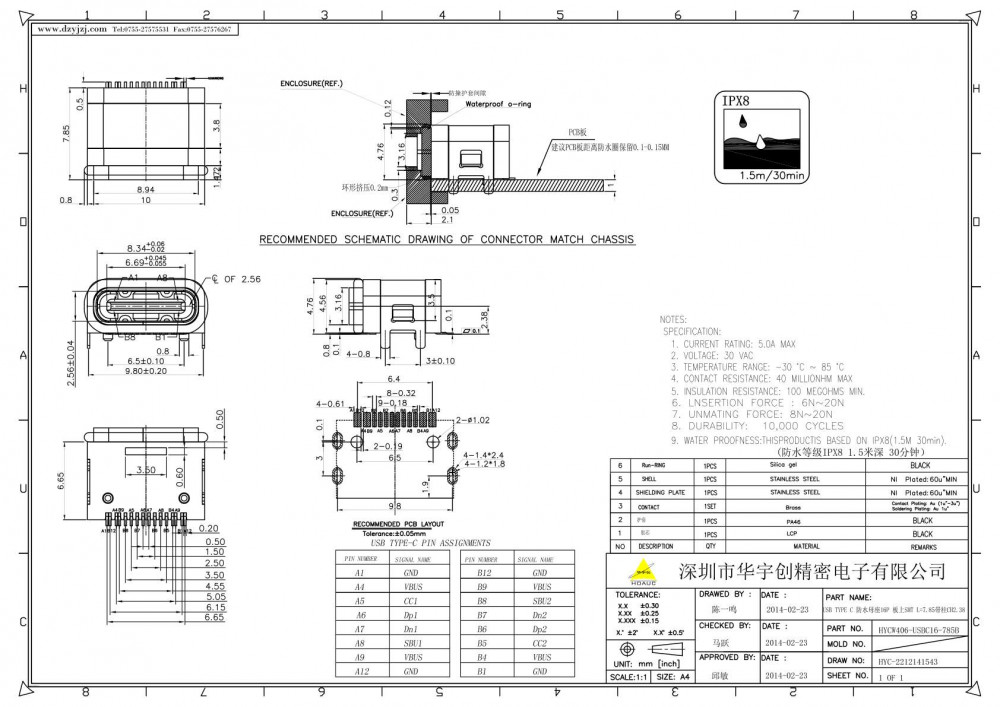 HOAUC HYCW406-USBC16-785B technical drawing