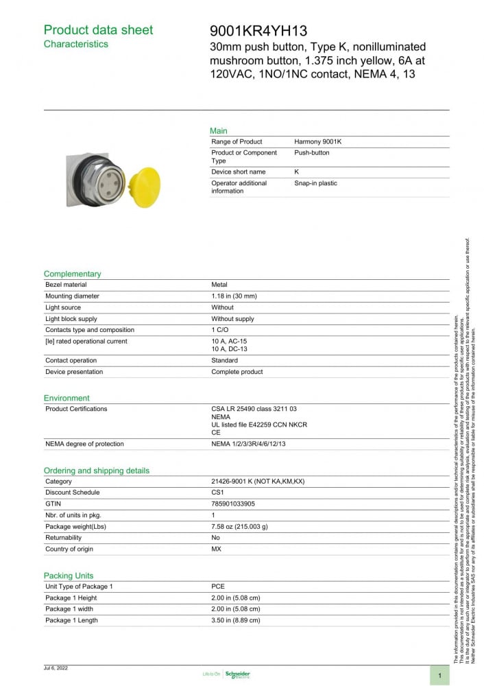 9001KR4YH13 technical document page 1
