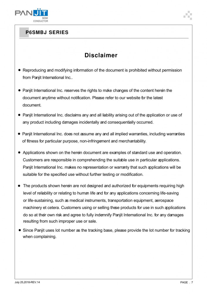 PANJIT P6SMBJ series datasheet page 7
