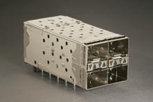 Small Form-factor Pluggable Plus (SFP+) Stacked 2-by-2 Multi-Port Connector with 4 Lightpipe Ports, EMI Metal Gasket, 80 Circuits, Tin (Sn) Tails for sale