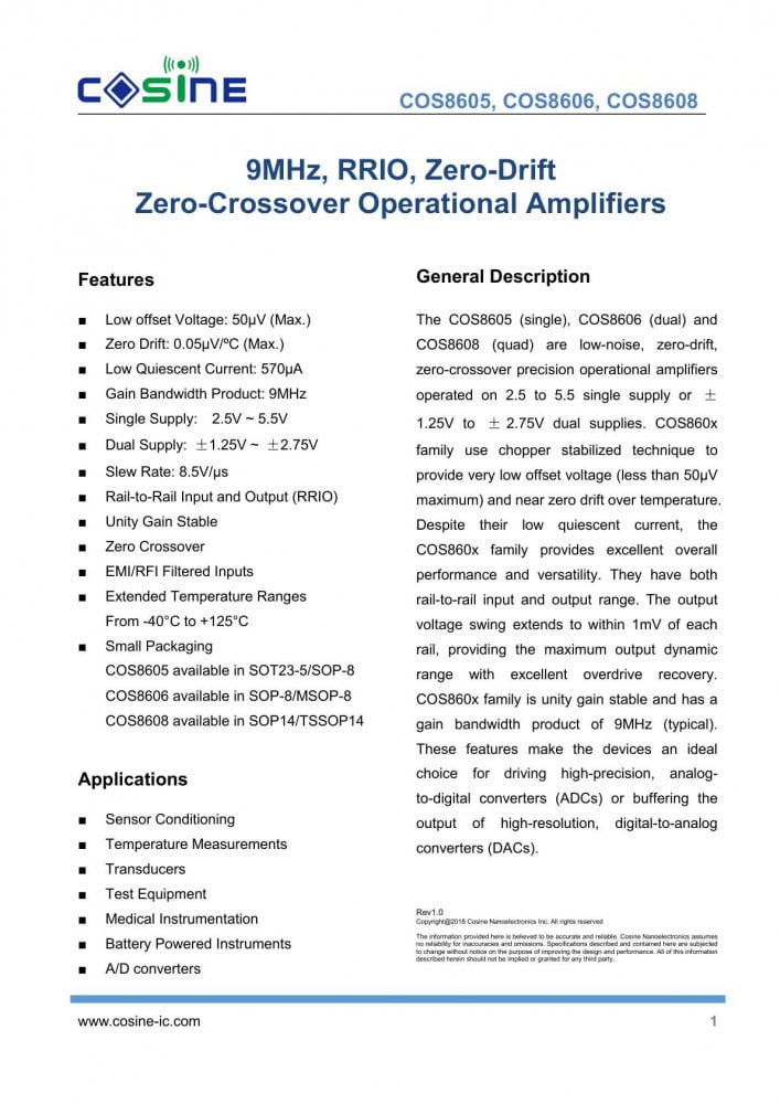 COS8606SR datasheet page 1