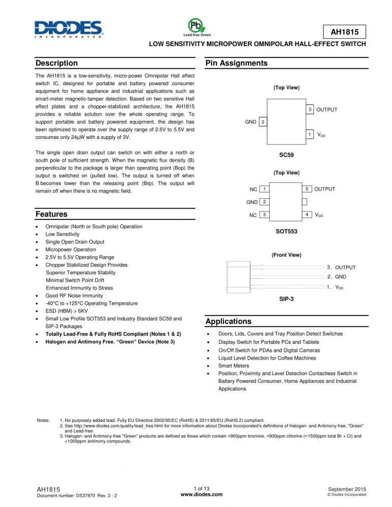 AH1815 datasheet page 1