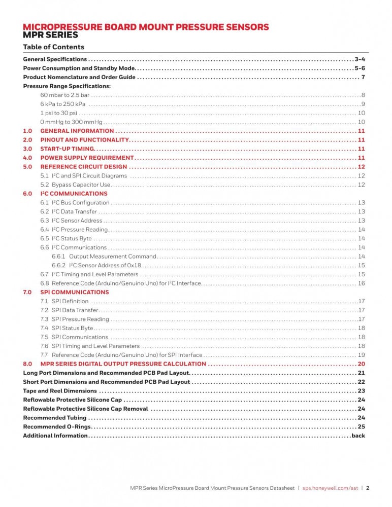 Honeywell MPR Series datasheet page 2