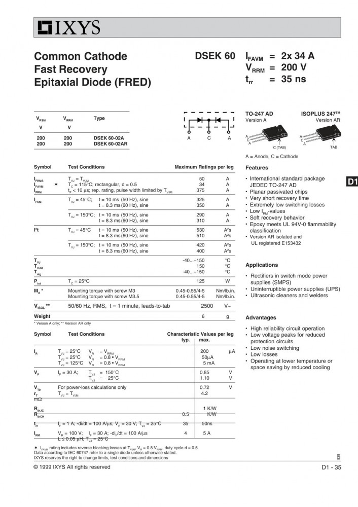 DSEK60-02A datasheet page 1