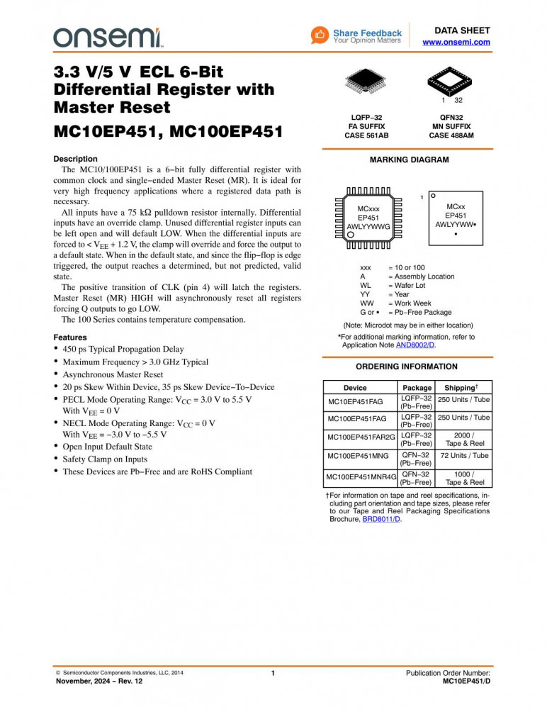 MC10EP451 datasheet page 1