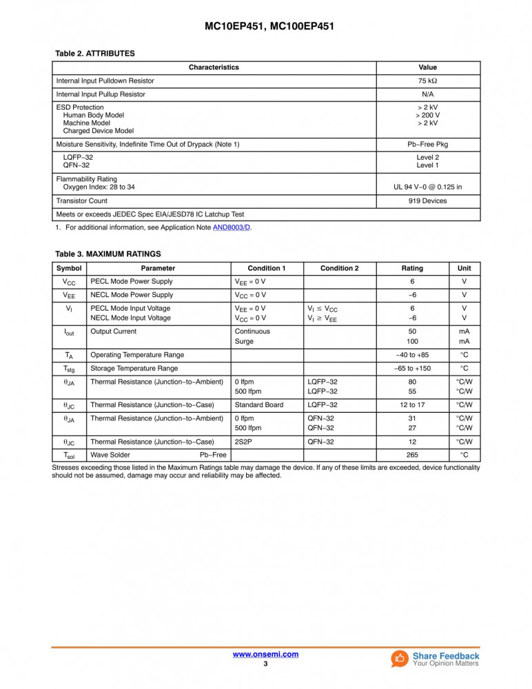 MC10EP451 datasheet page 3