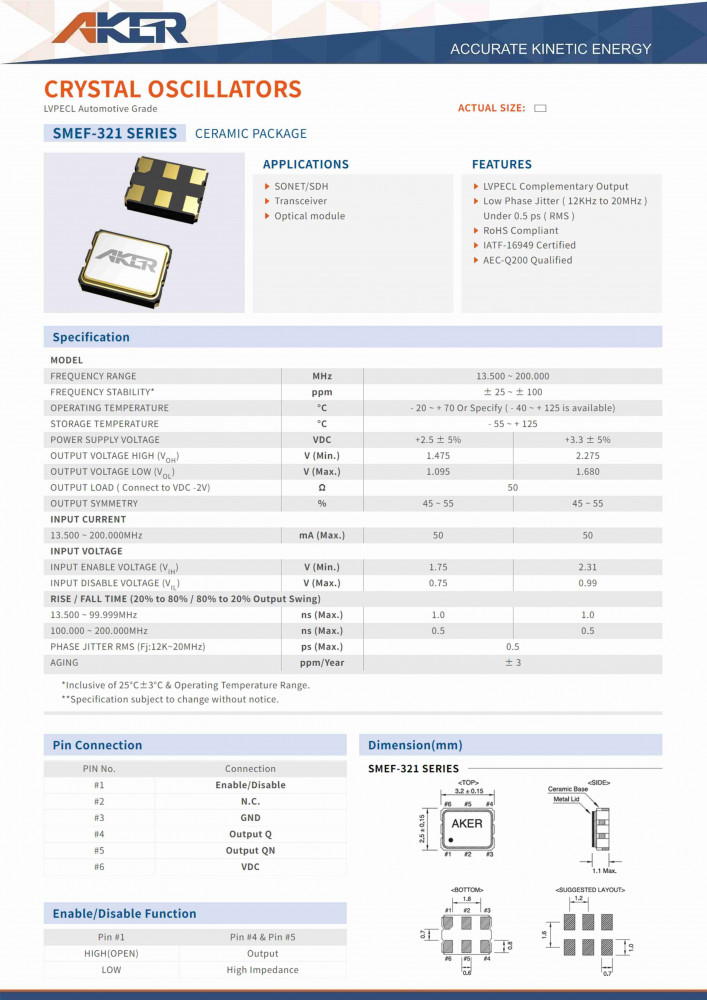 AKER SMEF-321 Series technical document page