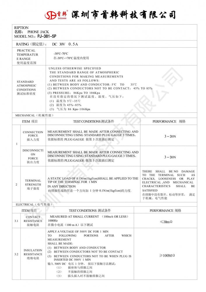 PJ-381-5P specification page 3