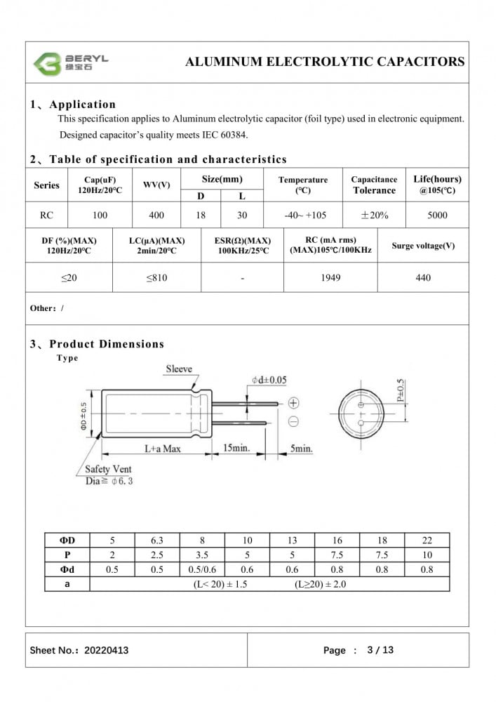 Specification sheet page 3