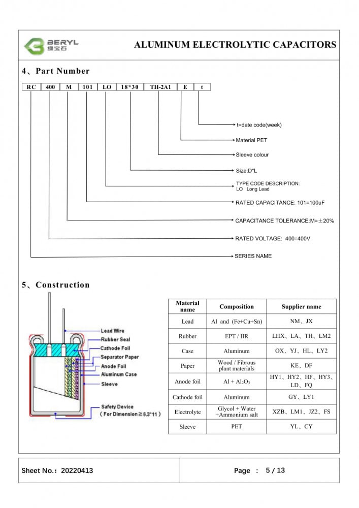 Specification sheet page 5