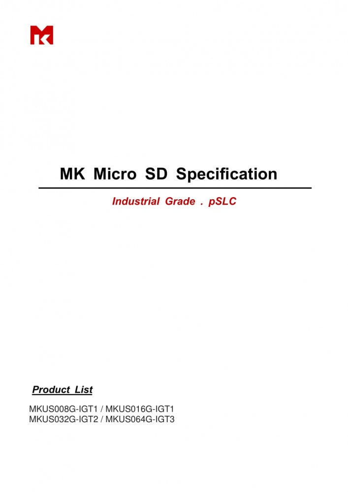 MK microSD datasheet page 1