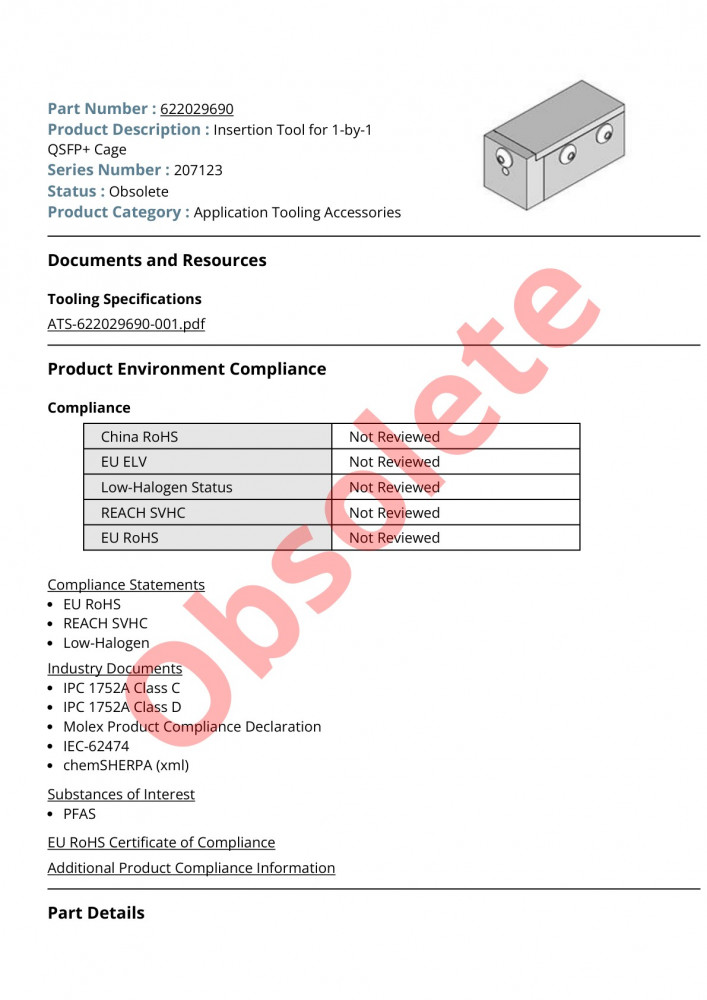 Tooling specification document page 1 for Molex 622029690