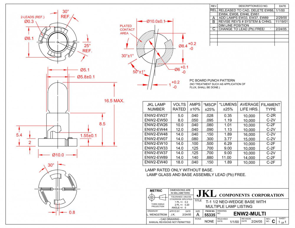 ENW2-EW07 product drawing and lamp ratings