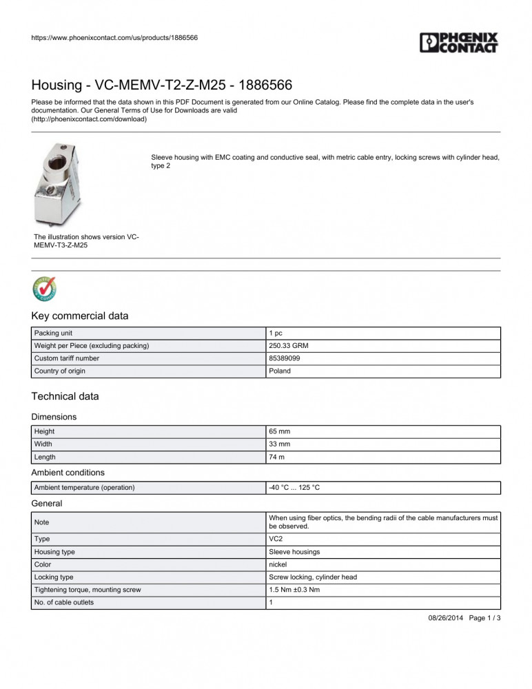 Phoenix Contact VC-MEMV-T2-Z-M25 dimensioned drawing 1