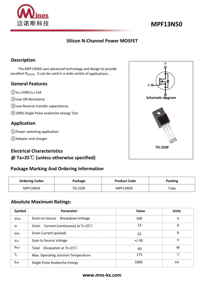 MPF13N50 datasheet page 1