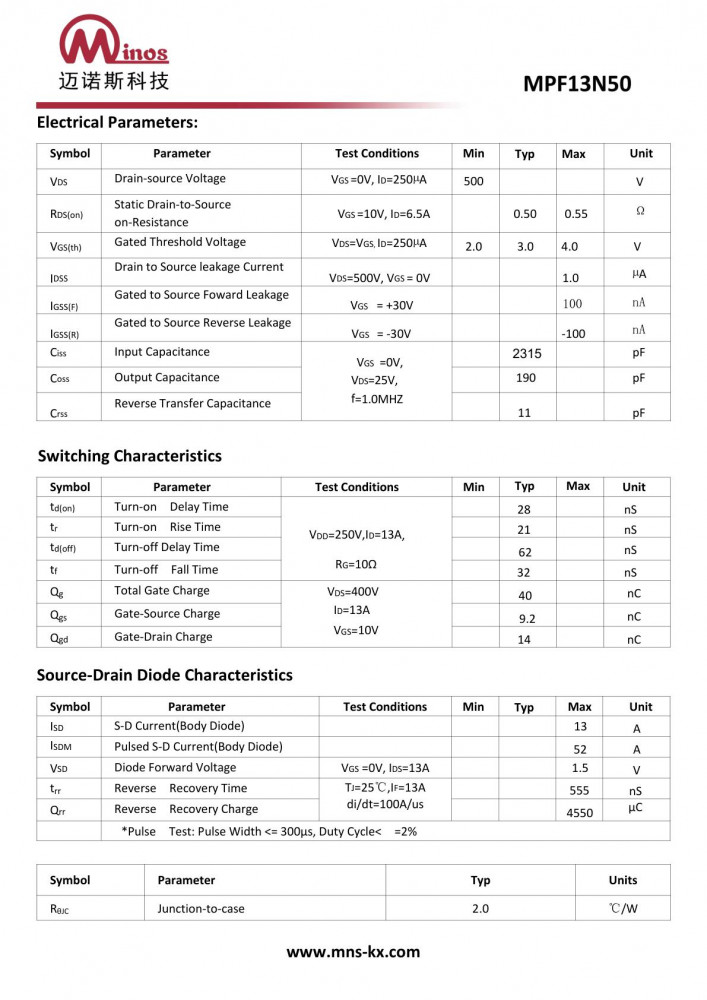 MPF13N50 datasheet page 2