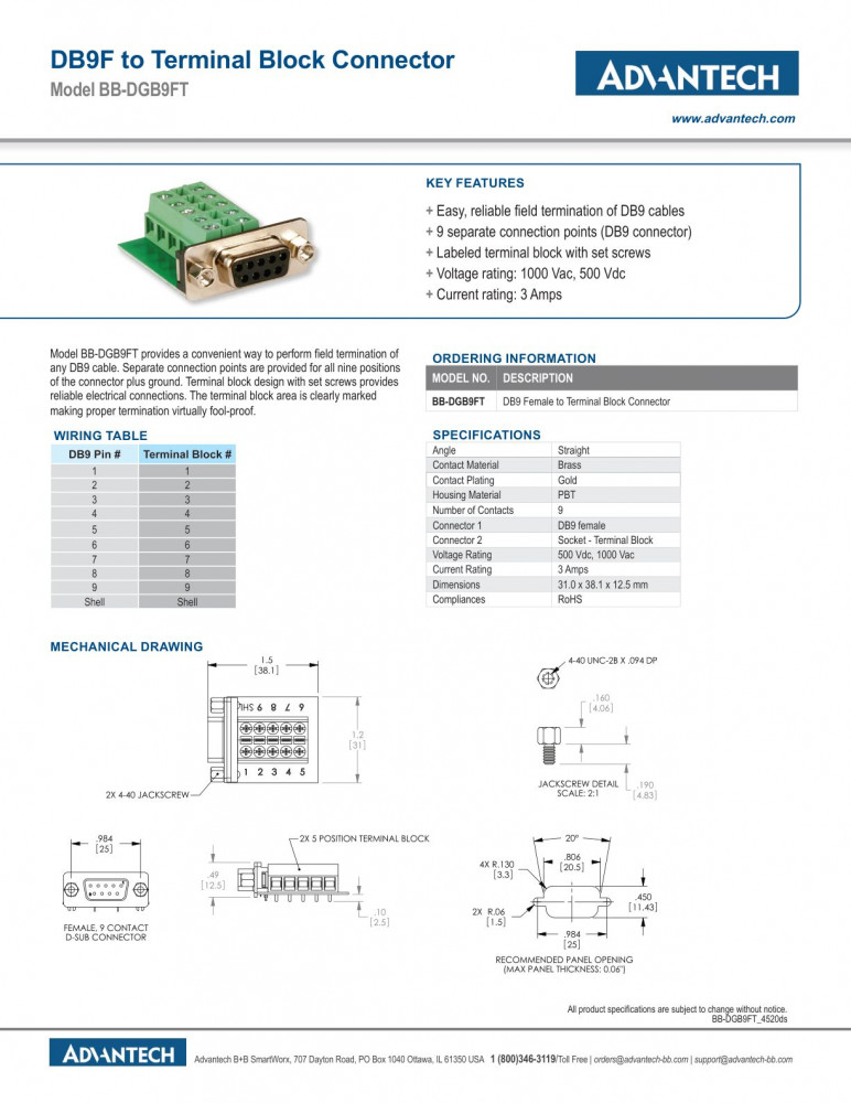 ADVANTECH BB-DGB9FT technical datasheet page