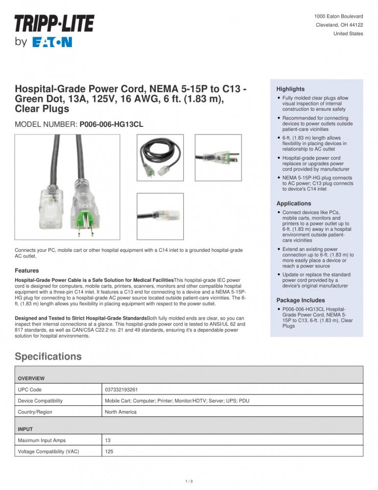 P006-006-HG13CL technical document page 1