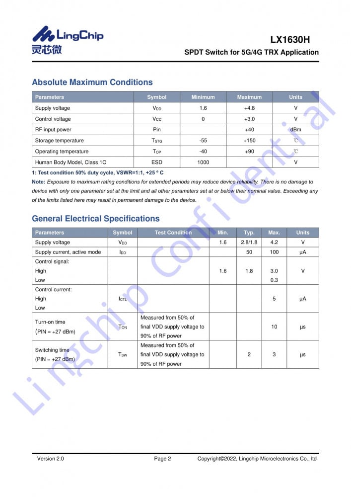 LX1630H datasheet page 2