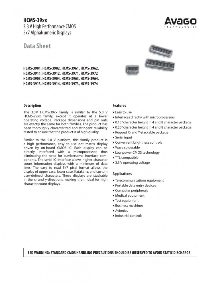 HCMS-39xx datasheet page 1