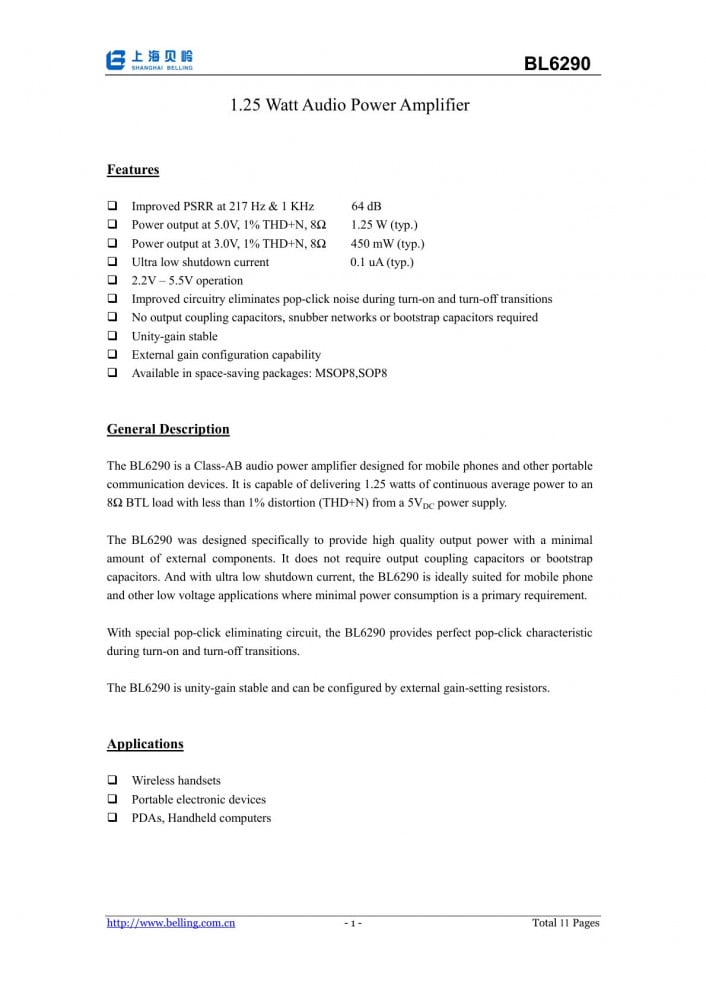 BL6290 datasheet page 1
