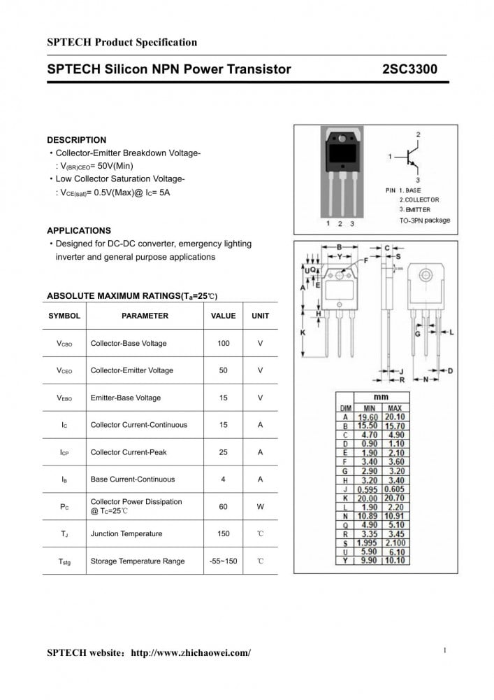 SPTECH 2SC3300 datasheet page 1