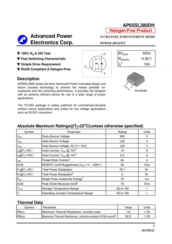 AP65SL380DH datasheet page 1