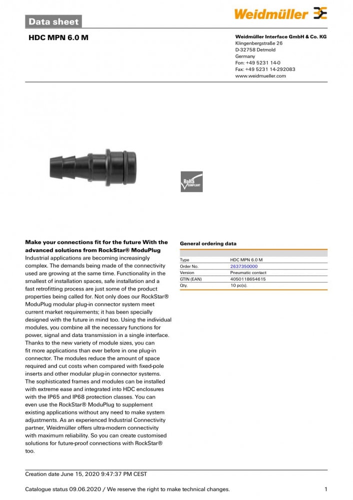WEIDMULLER 2637350000 technical document page 1