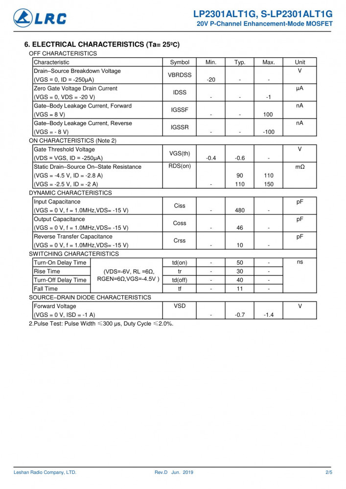 LP2301ALT1G datasheet page 2