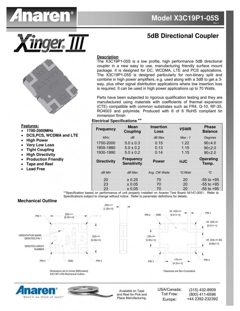 X3C19P1-05S datasheet page 1