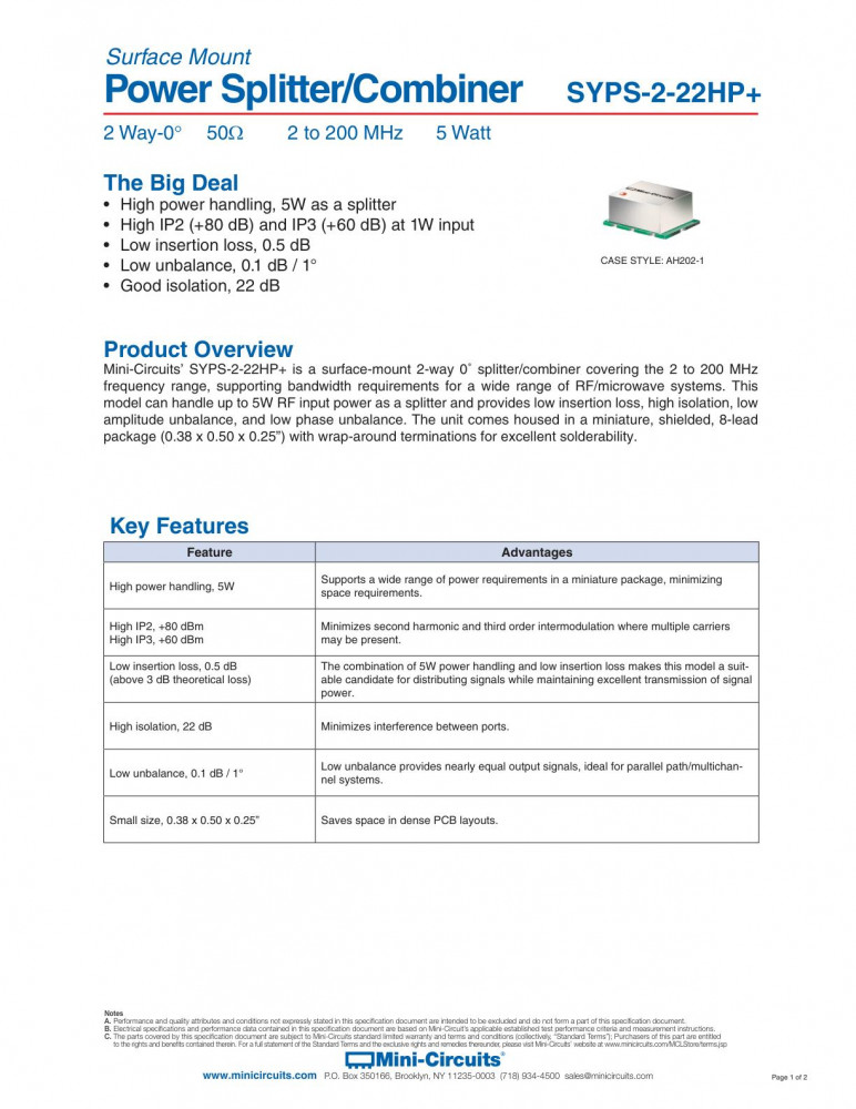 SYPS-2-22HP+ datasheet page 1