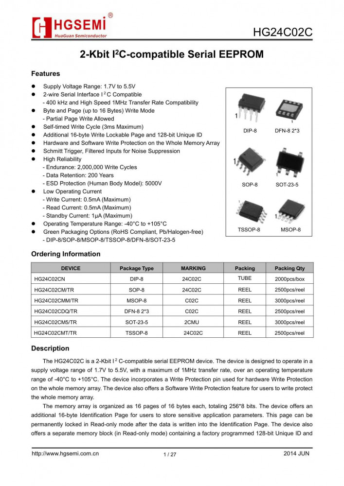 HG24C02CM5/TR datasheet page 1