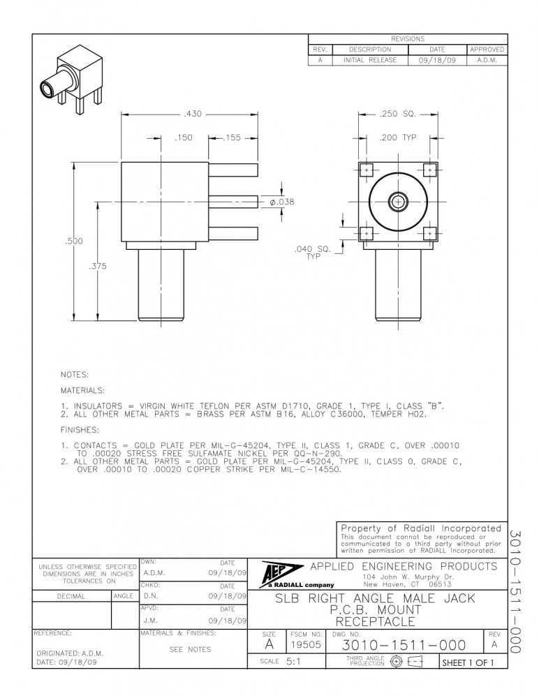 Radiall 3010-1511-000 product drawing preview