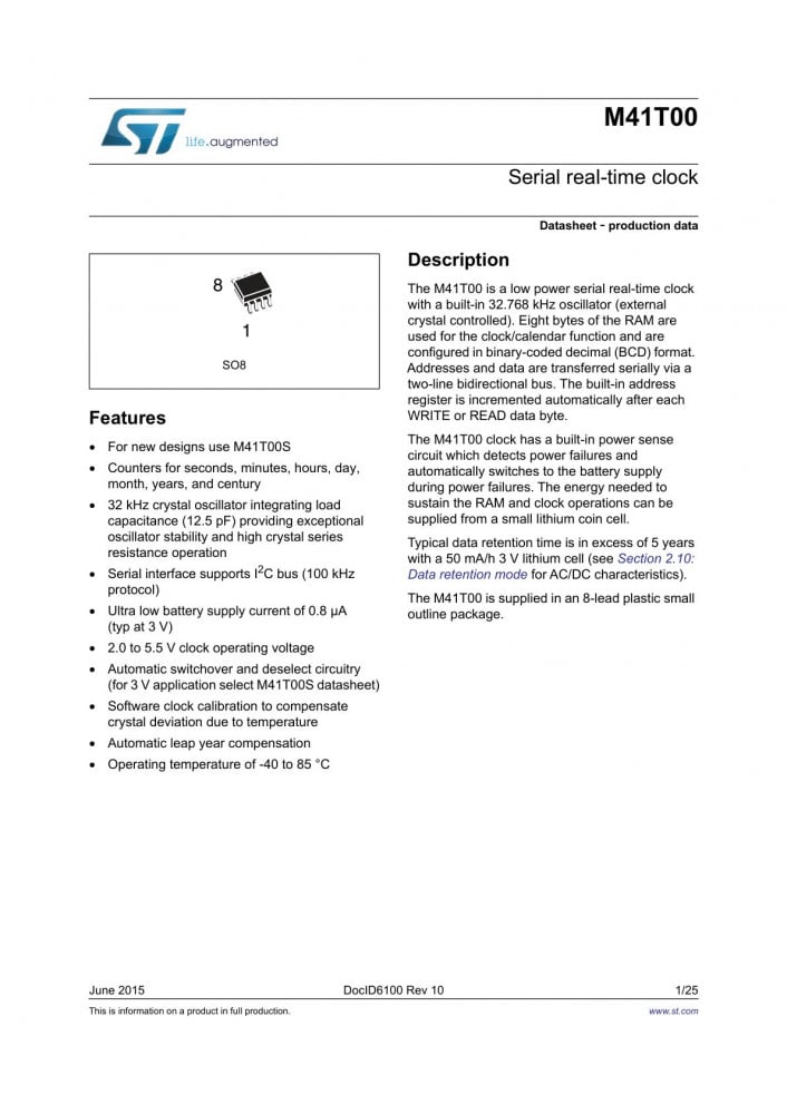 M41T00M6F datasheet page 1